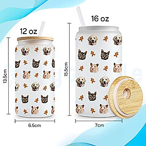 Hyturtle Personalized Pet Owner Glass Cup Dog Cat Face in Pictures Pet Paw Glass Cup bamboo Lid & Straw 12oz16oz Coffee Glass Cup Birthday Christmas Gifts For Women Girls Kid Animal Lover Custom Name