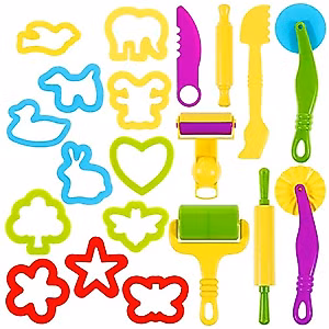 Oun Nana Playdough Tools 20 PCS Play Dough Tools Set for Kids, Various Shape Playdough Cutters & Rollers, Random Color