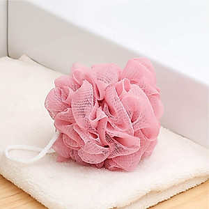 LISSOMPLUME Mesh Pouf Bath Sponge Exfoliating Shower Ball Pom Cleaning Accessory Pink Color