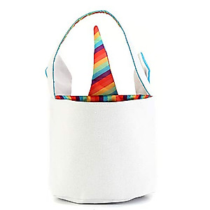 Unicorn Easter Basket Canvas Cartoon Easter Basket Bag for Eggs Hunts (Rainbow Unicorn)