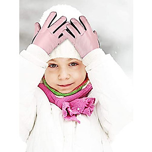 4 Pairs Winter Waterproof Snow Ski Gloves for Kids Warm Unisex Camouflage Gloves for Cold Weather Girls Boys Children (Red, Pink, Black, Black,for 6 - 12 Years Old)