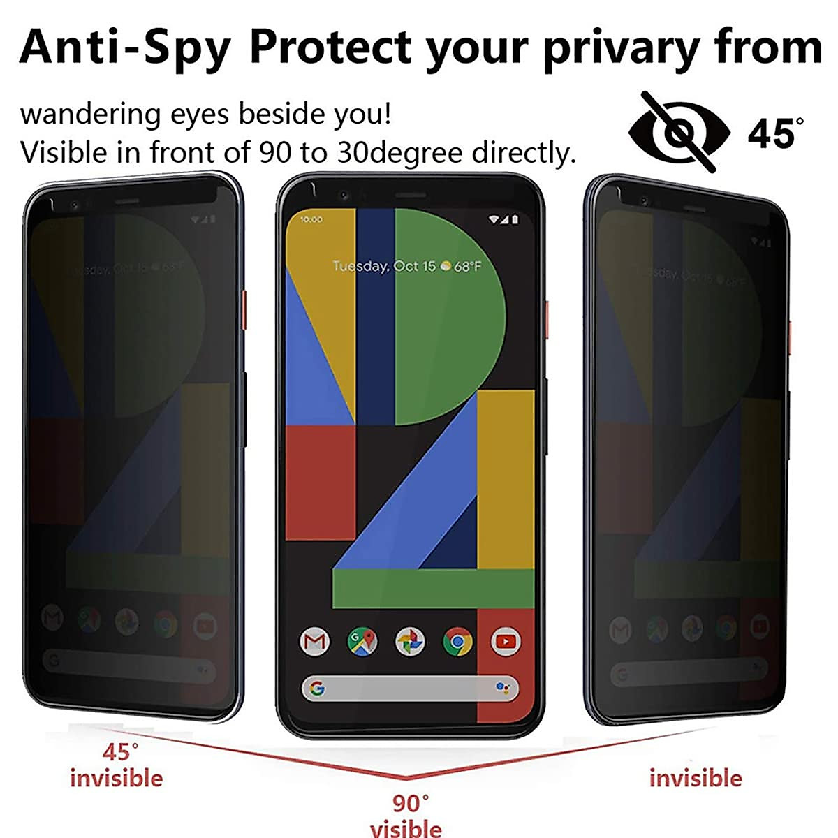 AISELAN Privacy Screen Protector for Google Pixel 4 - [2 Pcs] [Case Friendly] [Anti-Glare] [Anti-Spy] Screen Protector Tempered Glass for Google Pixel 4