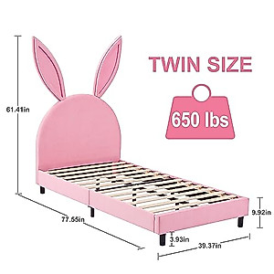 VECELO Kids Twin Bed Frame with Upholstered Headboard, Princess Beds for Girls, 12 Wooden Slats Support, No Boxing Spring Needed