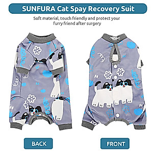 SUNFURA Cat Recovery Suit Full Body Suit, Cat Surgery Recovery Suit Female Kitten Onesie for Cats Anti-Licking, Pet Surgical Recovery Suit with Sleeves, Cat Spay Recovery Suit Male Neuter Grey-Blue L