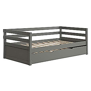 Merax Twin Daybed with Trundle, Solid Wood Captains Bed Twin Size Sofa Bed Frame (Grey)