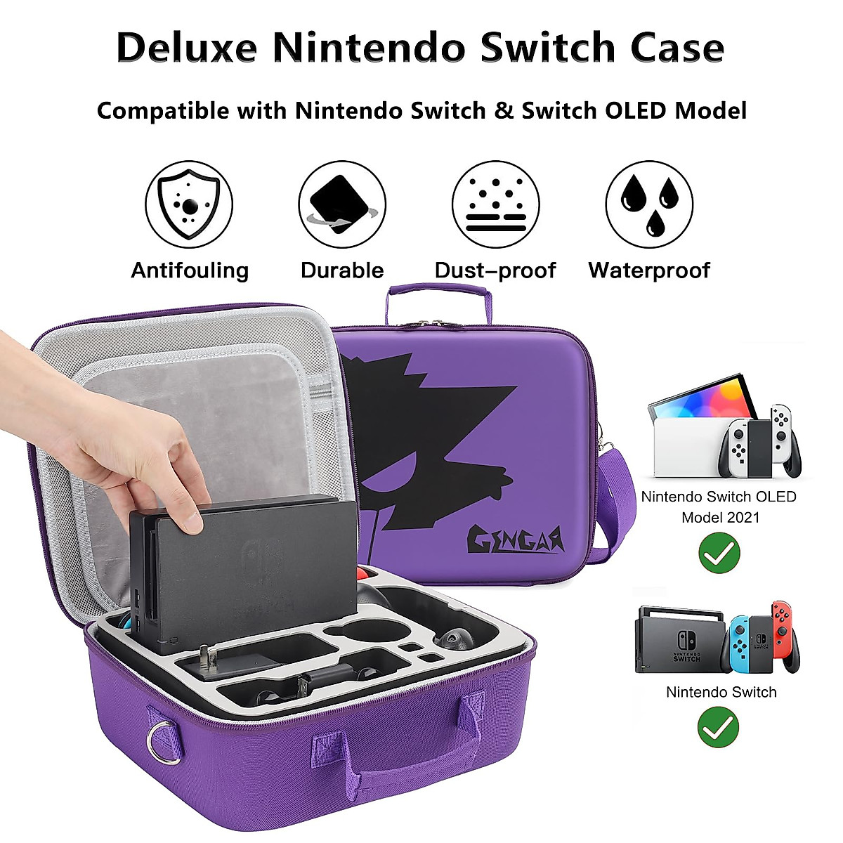 Switch Carrying Case Compatible with Nintendo Switch / Switch OLED, Professional Full Protection Travel Bag with Removable Strap for All Nintendo Switch Console Pro Controller Accessories