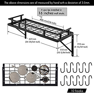 KES Kitchen Pot Pan Rack 24 Inch Hanging Storage Organizer Wall Shelf With Hooks Wall Mounted Matte Black, KUR215S60-BK