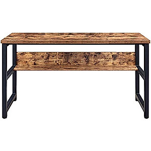 AMOAK Computer Desk 47" with Bookshelf, Office Desk, Writing Desk, Wood and Metal Frame, 1.18in (3cm) Thickened Desktop, Industrial Style, Study Table for Home Office, Retro Brown