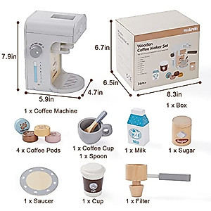 Frogprin Kids Coffee Maker Playset-Wooden Kitchen Toys, Toddler Play Kitchen Accessories, Pretend Play Food Sets for Kids Kitchen, Encourages Imaginative Play for Girls and Boys