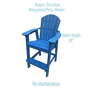 Phat Tommy Tall Adirondack Chair - HDPE Outdoor Furniture - Poly Adirondack Bar Stool - Heavy, Stress Free Furniture for Balcony, Deck, Patio, Front Porch, Blue