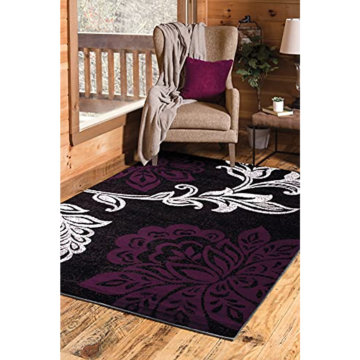 United Weavers Dallas Trousseau Accent Rug - Plum, 2x3, Contemporary Indoor Polypropylene Rug with Floral Pattern, Jute Backing