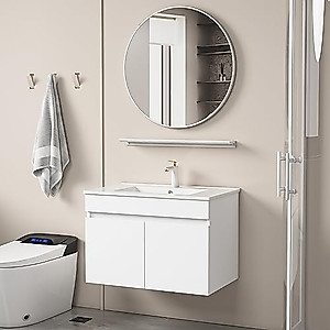 30" Floating Bathroom Vanity with Sink Combo, Wall Mounted Bathroom Vanity Cabinet with Two Soft Close Doors, Wood Bath Vanity with White Ceramic Basin Sink Top for Home Furniture, 30 Inch White