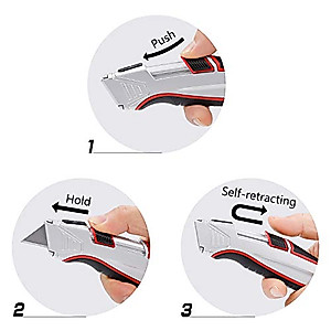 KingTool Self-Retracting Box Cutter with Holster & Belt Clip, Auto Retractable Safety Utility Knife with Total 10PCS SK5 blades, Aaluminum Shell with Rubber Grip, Sturdy & Strong