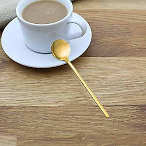 Accfore 10 Pack Espresso Spoons,Gold Plated Stainless Steel Mini Teaspoons Set for Coffee Sugar Dessert Cake Ice Cream Soup Antipasto Cappuccino,5.3 Inch