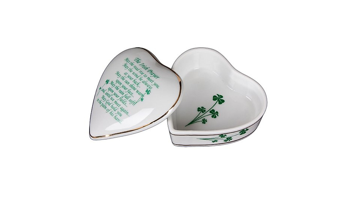 Irish Prayer White Porcelain Heart Jewelry Box - Elegant Gift & Keepsake