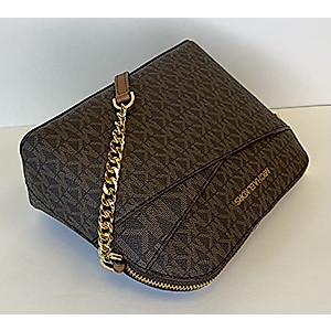 Michael Kors MICHAEL Michael Kors Jet Set Travel MD Dome XCross Crossbody bundled with SM TZ Coinpouch Purse Hook (Signature MK Brown)