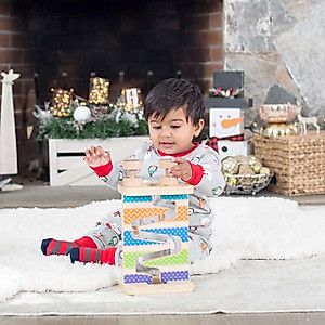 Melissa & Doug First Play Wooden Safari Zig-Zag Tower with 4 Rolling Pieces