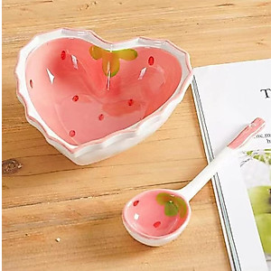 ENPAP Strawberry-shaped heart-shaped ceramic bowl, sturdy salad bowl, for cereals, salads, soups, salads and ceramic lettuce, for oatmeal, ceramic (pink)