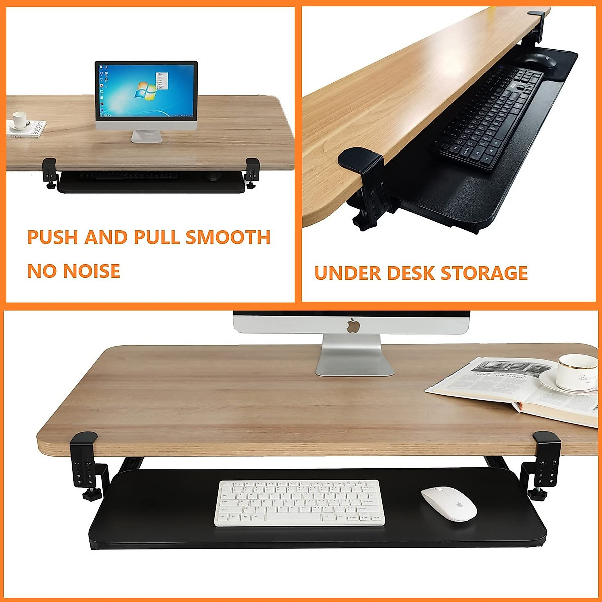 Keyboard Tray Under Desk - Adjustable Ergonomic Sliding Tray, 30.3 (Including Clamps) x 10 inch Large Slide-Out Platform Computer Drawer, Up to 3.1" Thick