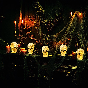 Funck 5PK Halloween Skull Pathway Lights, Waterproof & Battery Operated Skull Stake Lights for Halloween Decorations Outdoor Garden Yard Pathway Decor