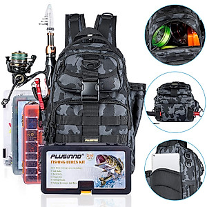 PLUSINNO Fishing Rod and Reel Combos and Fishing Tackle Backpack Storage Bag,Carbon Fiber Telescopic Fishing Rod with Reel Combo,Fishing Gear Bag,Water-Resistant Fishing Backpack with Rod Holder