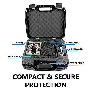 CASEMATIX Travel Case Compatible with Xbox One S - Hard Shell Carrying Case with Protective Foam Compartments for Console, Controller, Power Adapter, Games and More - Case Only