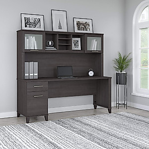 Bush SET018SG Somerset 72-Inch Computer Desk with Drawers and Hutch, Storm Gray