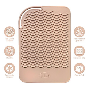 Sygile 11" X 7.5" Large Size Heat Resistant Silicone Travel Mat for Hair Styling Tools, Hair Straighteners, Curling Irons, Flat Irons, Hot Iron Holster for Vanity Salon Pad Cover - Blush Pink