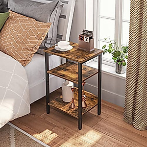ALLOSWELL Nightstand, Side Table, End Table with Storage Shelves, 3-Tier Slim Bedside Table for Living Room, Bedroom, Easy Assembly, Stable Steel Frame, Industrial, Rustic Brown ETHR5801