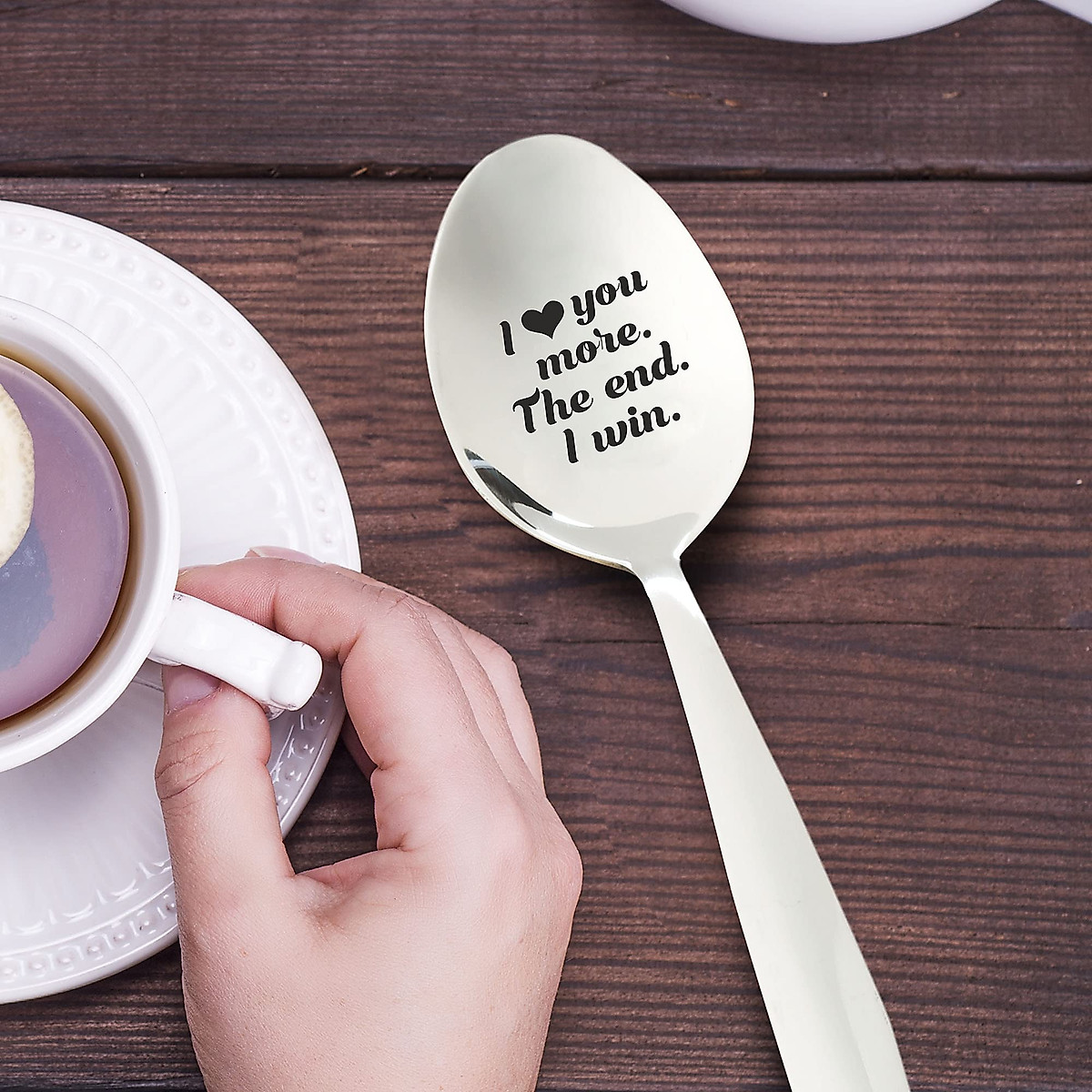 Weefair Christmas Gifts | Love You More The End I Win | Valentines Day Anniversary Wedding Engagement Gifts | Long Distance Gifts | Engraved 7 Inches Stainless Steel Spoon
