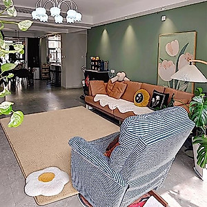 DweIke Modern Area Rugs for Bedroom Living Room, 5x7 Feet, Thickened Memory-Foam Indoor Carpets, Minimalist Style Carpet Suitable for Boys Girls Teenagers and Adults with Super Soft Touch, Beige