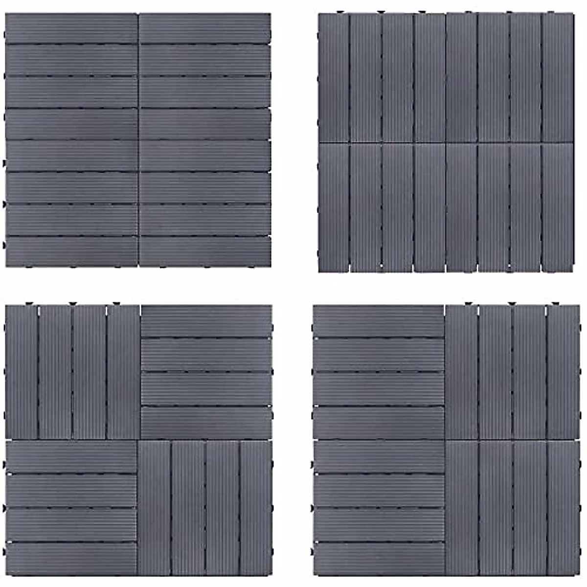 JP Outdoor 9 Pcs PE Interlocking Patio Deck Tiles, 12 x 12in 4-Slats Straight Pattern Grey Floor Covering for Patio Shower Garden Balcony