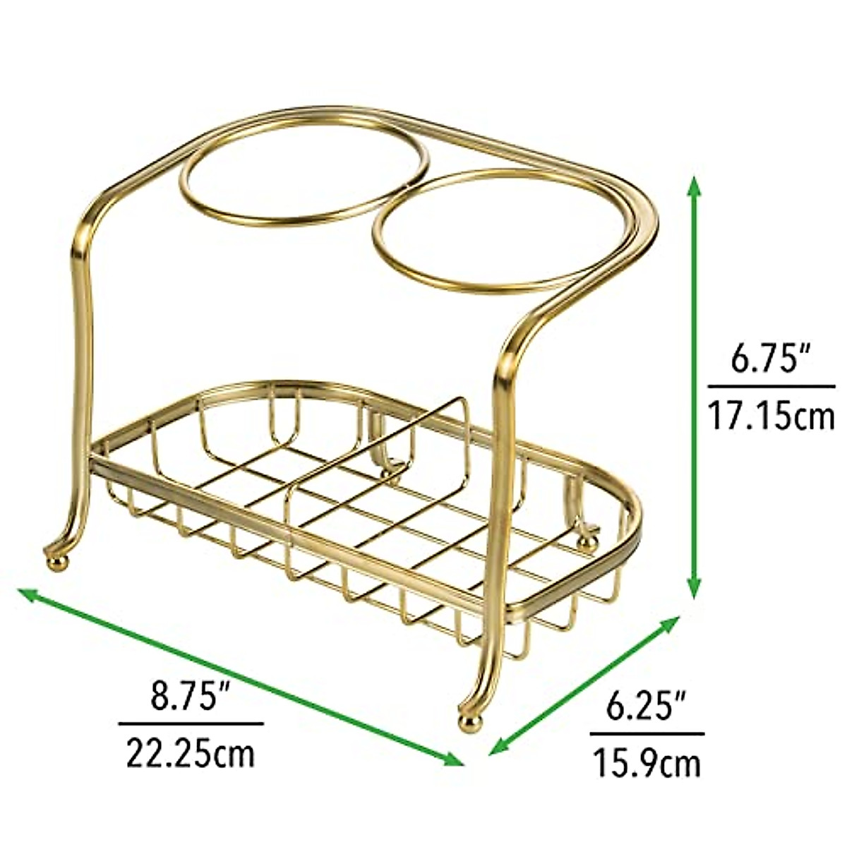 mDesign Steel Bathroom Countertop Hair Tool Storage Organizer Accessory Basket Tray, Vanity Table Holder for Hair Dryer, Flat and Curling Irons, Styling Products, Hyde Collection, Soft Brass