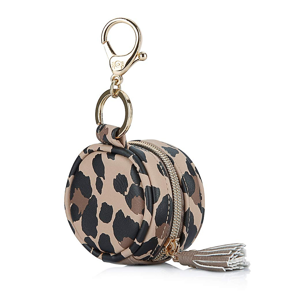 Itzy Ritzy Pacifier Holder Case with Clip - Pacifier Case Includes Clasp to Easily Attach to a Diaper Bag or Purse, Measures 2.5" in Diameter and Holds 2 Pacifiers (Leopard)