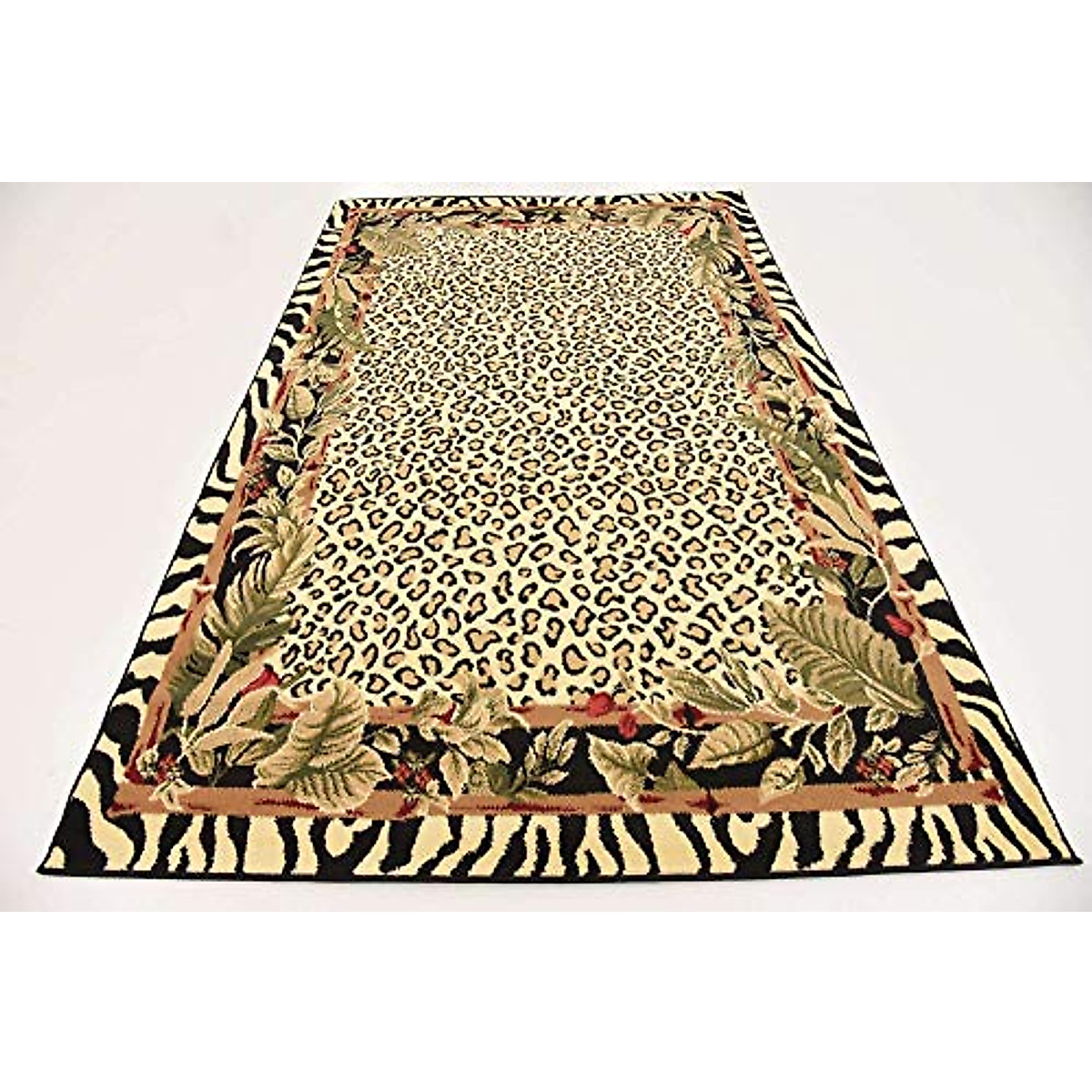 Unique Loom Wildlife Collection Animal Inspired with Cheetah Bordered Design Area Rug, 5 ft x 8 ft, Ivory/Black
