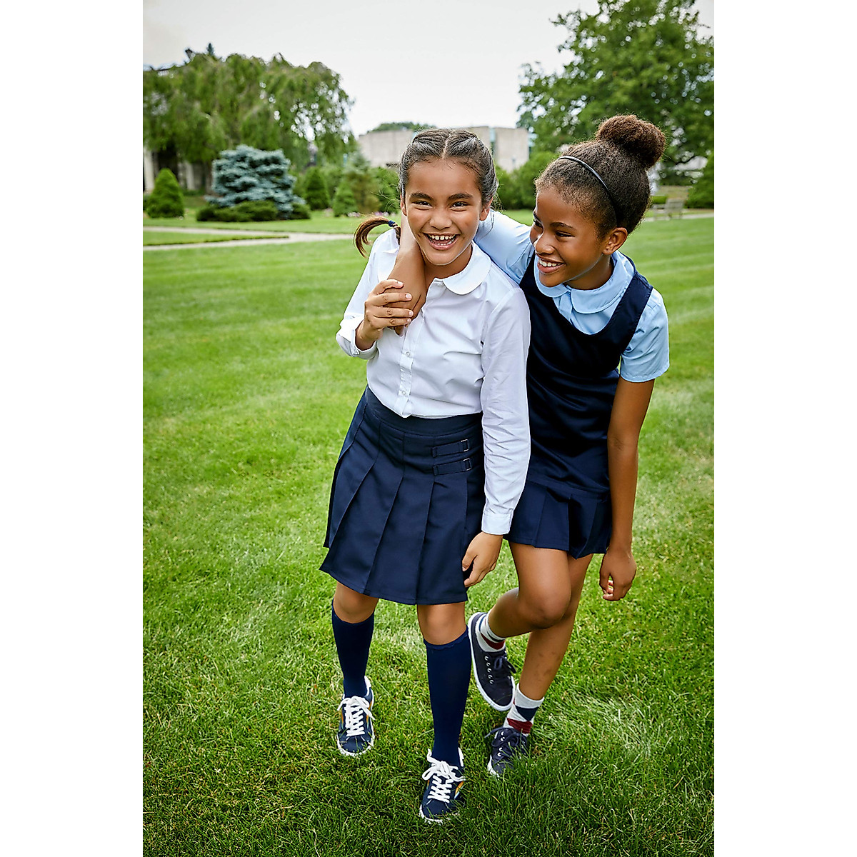 French Toast Big Girls' Two-Tab Pleated Scooter, Navy, 8