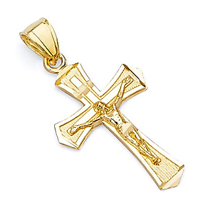 14k REAL Yellow Gold Religious Jesus Crucifix Cross Charm Pendant