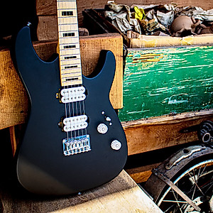 GoDpsMusic 6 String Sawtooth ST-M24 Electric Guitar, Right Handed Satin Black (ST-M24-SBK)