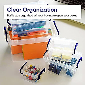 Superio Clear Storage Bins with Lids Stackable, Plastic, Storage Container, Latch Box with Locking Handles, Multiple Sizes (5 Pack- Flat Containers)