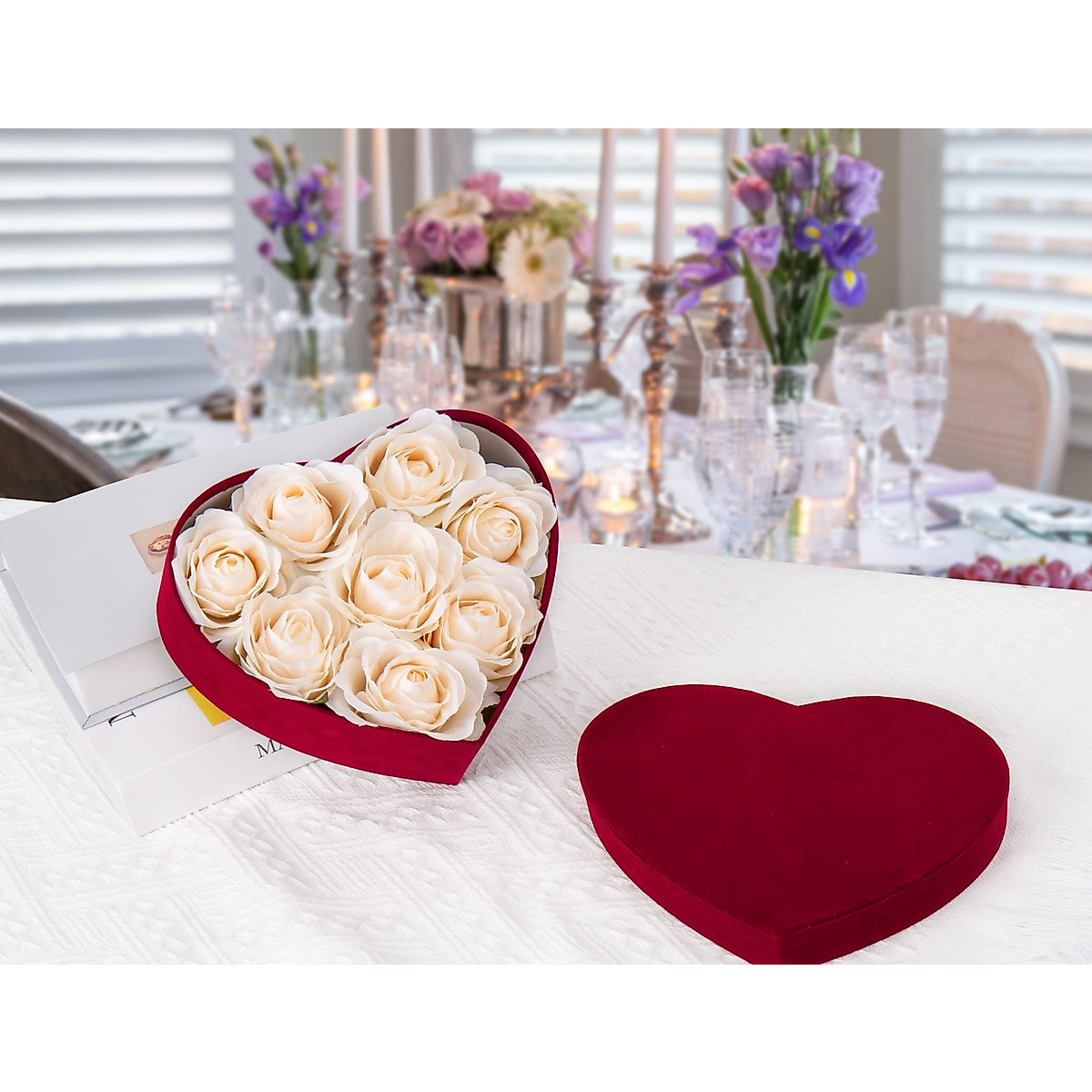 GnFlus Red Wine Gift Boxes with Lids for Presents 4 Pack Heart Shaped Velvet Nesting Gifts Box for Arrangements Flowers Wedding Christmas Birthdays Valentines Bridesmaid Anniversary Party