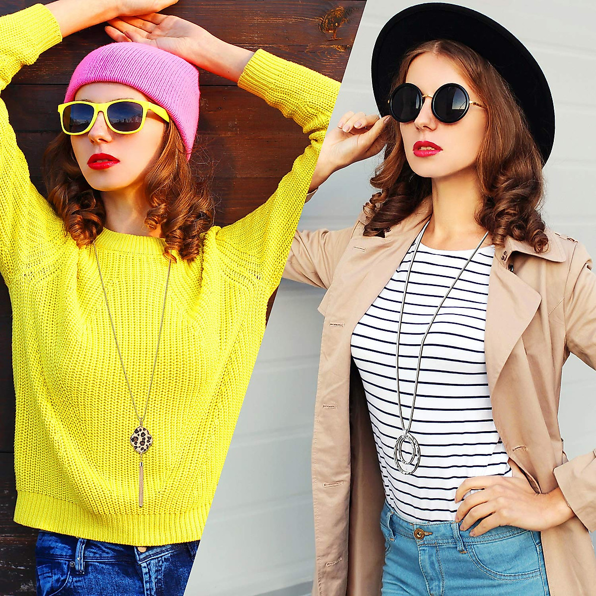 Hicarer 5 Pieces Tassel Long Necklaces for Women Knot Disk Tassel Statement Boho Sweater Chain Necklace Set (Chic Style)