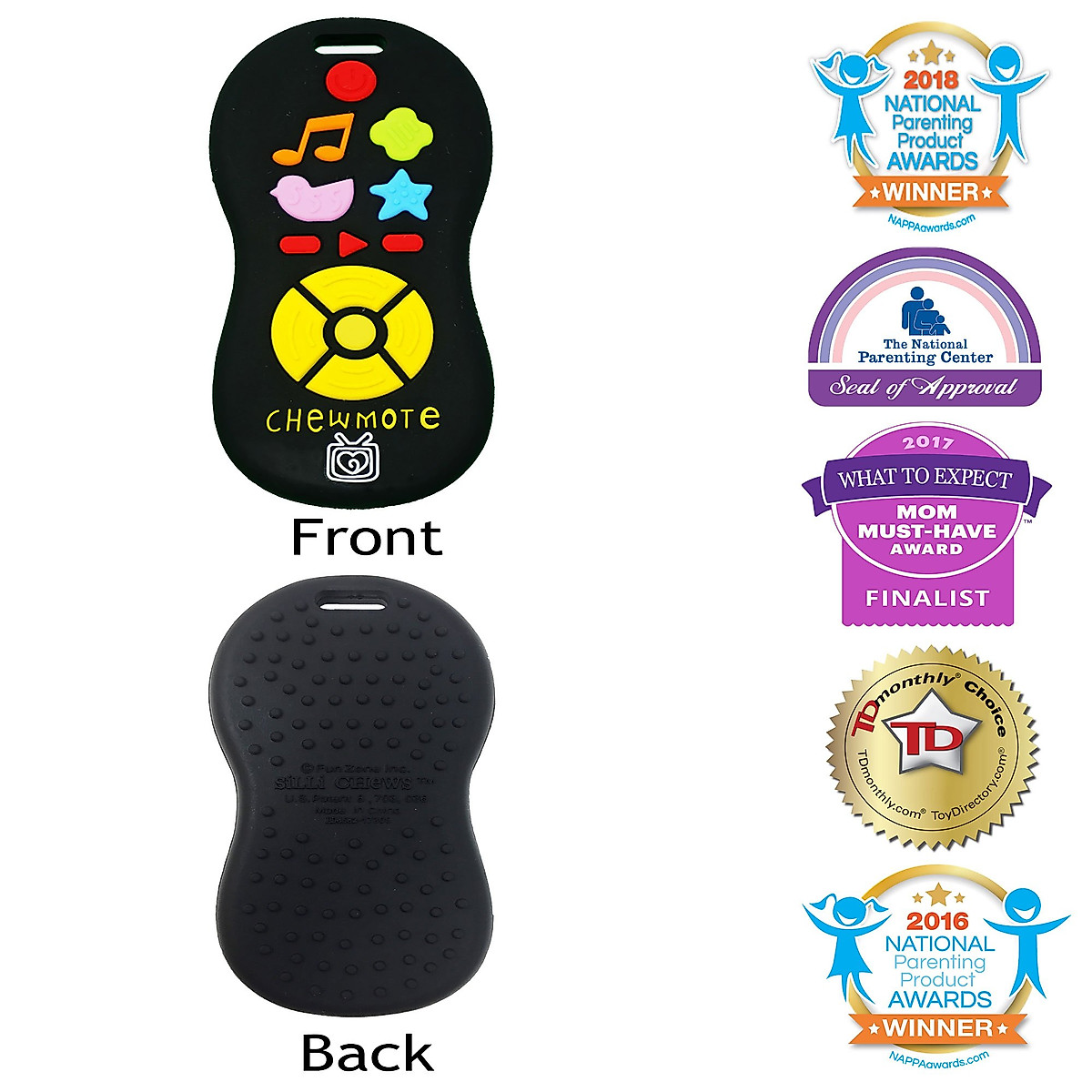 Silli Chews Remote Teether for Baby Unisex Fake Pretend Play TV Remote Control Toy Toddler Chewmote Favorite Baby Teether Infant Silicone Teething Toy Black Silly Chew Toys for Kids