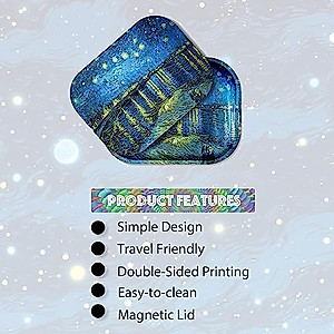 Rolling Tray with Magnetic Lid,Smooth Rounded Edges Double-Sided Printing with Van Gogh Art Premium Metal Small Tray,Perfect Storage for Home Or On-The-go-7" X 5.5" (Van Gogh Art)