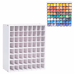 Krafetto 64 Grids Craft Paint Storage Organizer, Wall-mountable Paint Holder, Stackable Paint Bottle Rack Stand for Apple Barrel, Folkart -2oz Craft Paints
