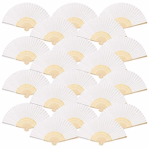 FEPITO 65 Pieces White Handheld Paper Fan Paper Folding Fans with Bamboos for Wedding Gift, Party, Home, DIY