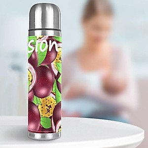 Stainless Steel Leather Vacuum Insulated Mug Passion Fruit Thermos Water Bottle for Hot and Cold Drinks Kids Adults 16 Oz