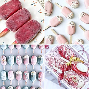 Ozera 2 Pack Popsicles Molds, Homemade Cake Pop Mold Cakesicle Molds Silicone Popcical Molds, 4 Cavities Ice Pop Cream Molds Maker with 50 Wooden Sticks & 50 Popsicle Bags for DIY Popsicles