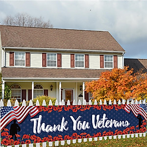 Veterans Day Decorations Thank You Veterans Banner for Fence Yard Lawn Red White Blue Patriotic Decor 4th of July Memorial Day Decorations and Supplies for Home Party