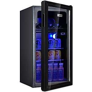 WANAI Beverage Refrigerator Mini Fridge Cooler Clear Glass Door 3.5 Cu.Ft Soda Beer Wine Fridges for Office Dorm Home Bar with Adjustable Removable Shelves White Inner