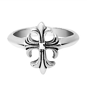AeraVida Vintage Beautifully Elegant Lily Flower .925 Sterling Silver Cross Ring (7)